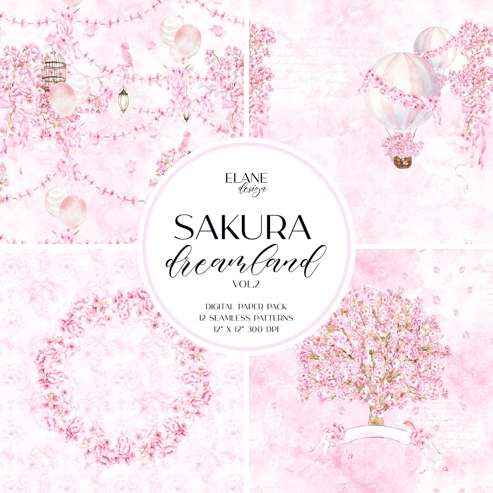Cherry Blossom Digital Paper Sakura Bloom Design Hot Air - Etsy