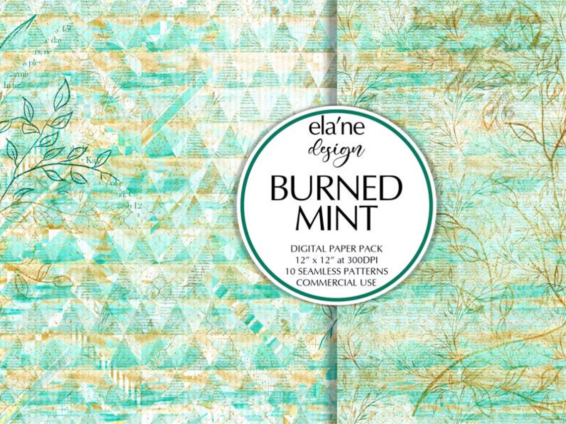 Mint Digital Paper Gold Glitter Seamless Gold Foil - Etsy