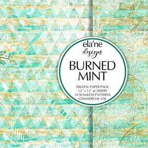 Mint Digital Paper, Gold Glitter Seamless, Gold Foil Background, Green ...