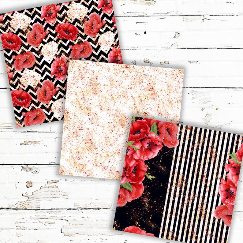 Poppy Digital Paper, Red Poppies Wall Art, Summer Floral Digital Paper ...