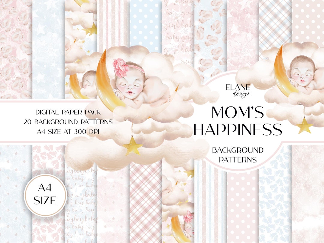 Baby Digital Paper, Newborn Digital Background, Baby Moon and Stars ...