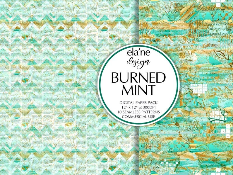 Mint Digital Paper, Gold Glitter Seamless, Gold Foil Background, Green ...