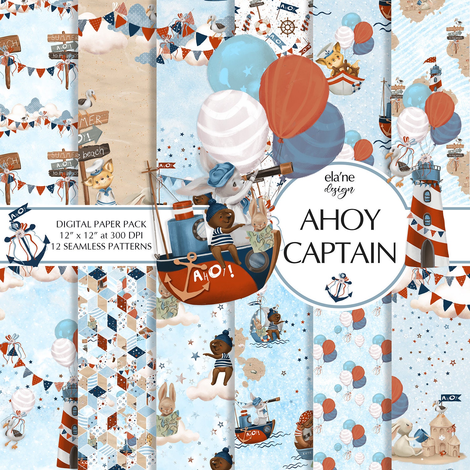 Sea Digital Paper, Beach Seamless File, Nautical Digital Paper, Sea ...