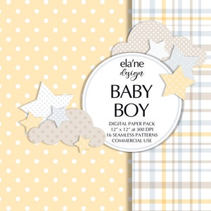 Baby Boy Digital Paper, Baby Scrapbook Paper, Nursery Pattern, Blue and ...