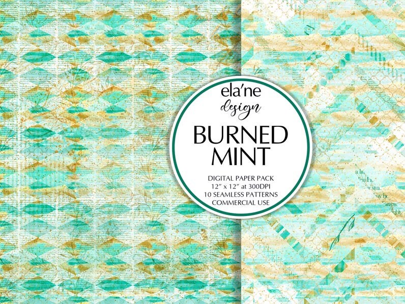 Mint Digital Paper, Gold Glitter Seamless, Gold Foil Background, Green ...