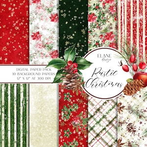 Rustic Christmas Digital Paper, Printable Scrapbook Paper, Christmas ...