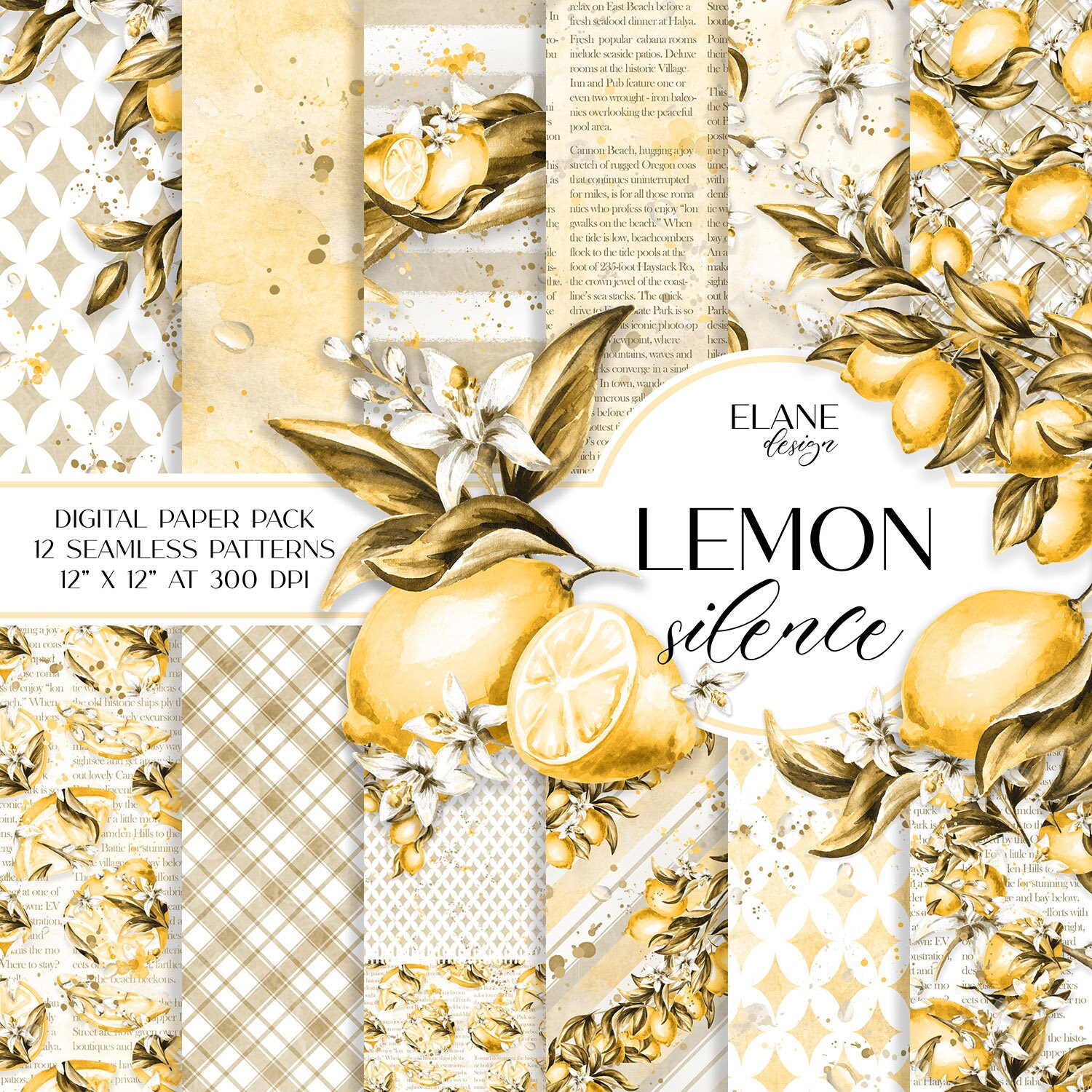 Lemon Digital Paper, Citron Fruit, Lemon Digital Download, Seamless ...
