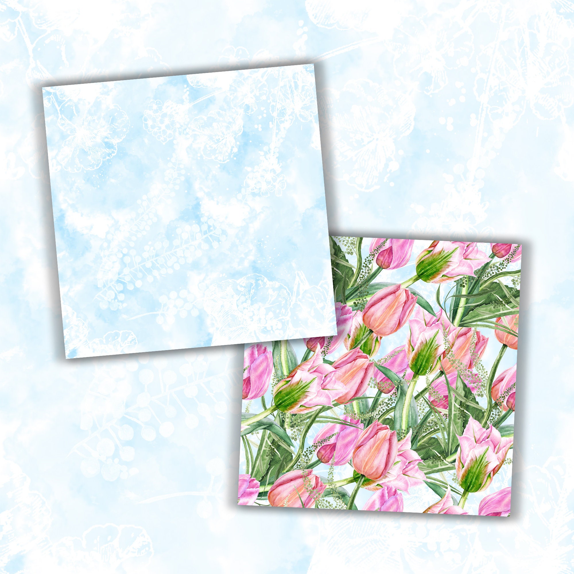 Tulips Digital Paper, Spring Scrapbook Paper, Floral Planner Stickers ...