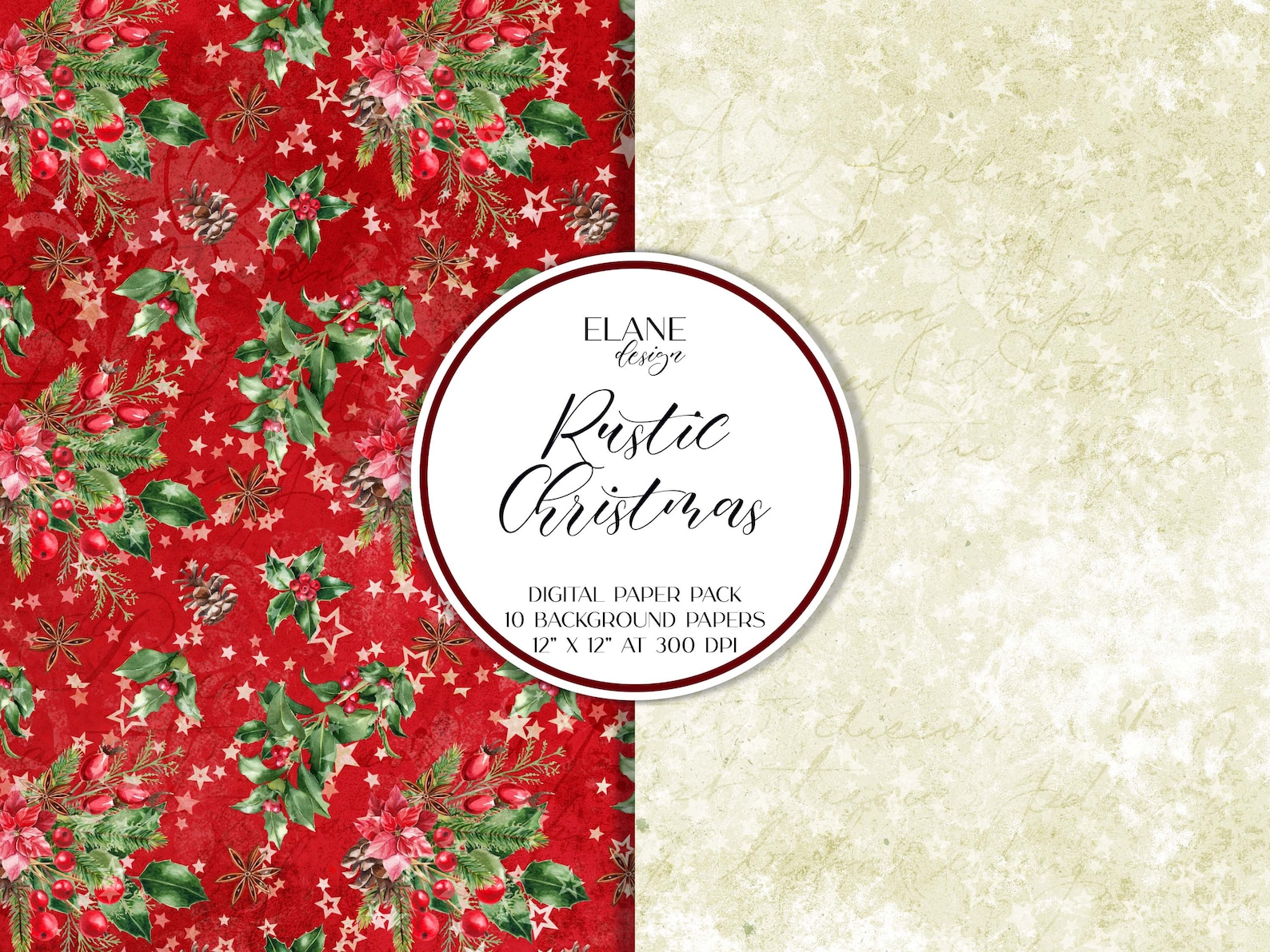Rustic Christmas Digital Paper, Printable Scrapbook Paper, Christmas ...