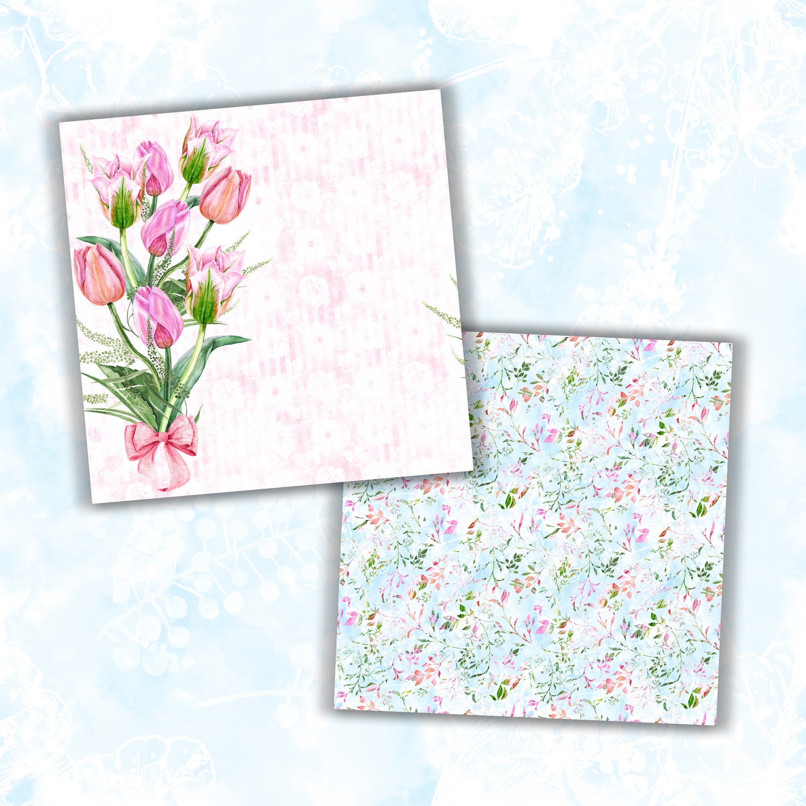 Tulips Digital Paper, Spring Scrapbook Paper, Floral Planner Stickers ...