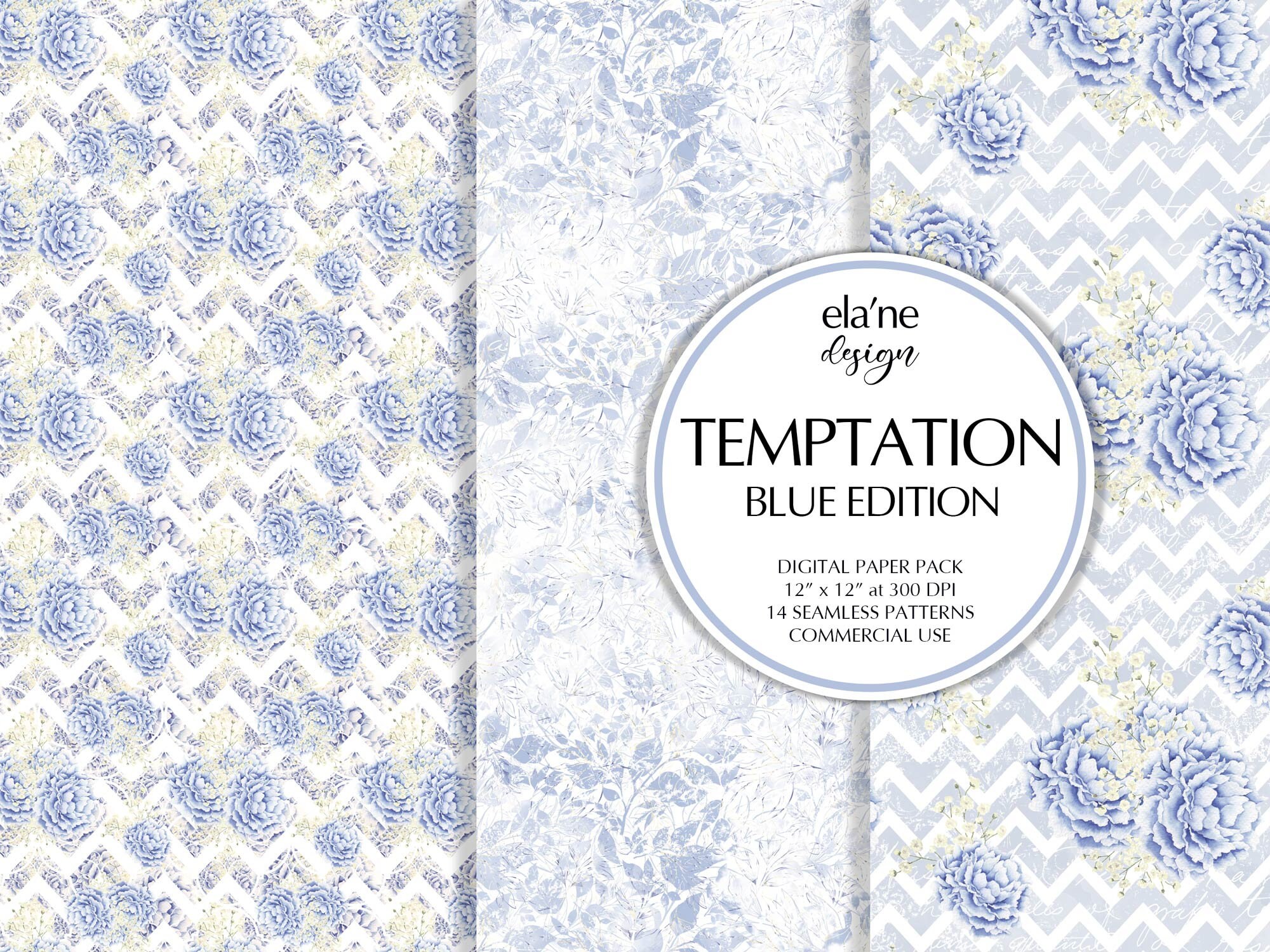 Wedding Digital Paper Flower Seamless Pattern Blue Floral - Etsy