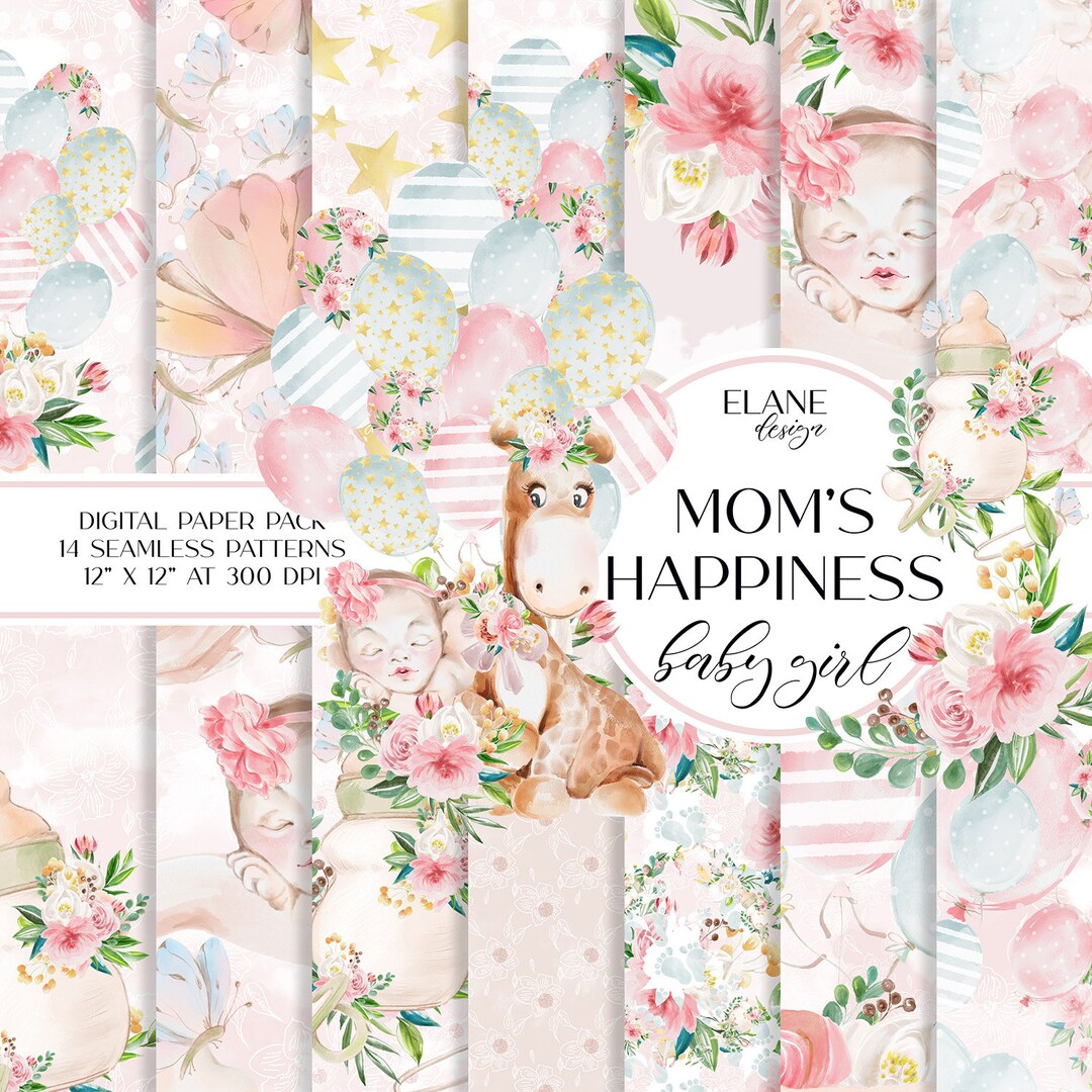 Baby Girl Digital Paper, Newborn Seamless File, Baby Scrapbook Paper ...