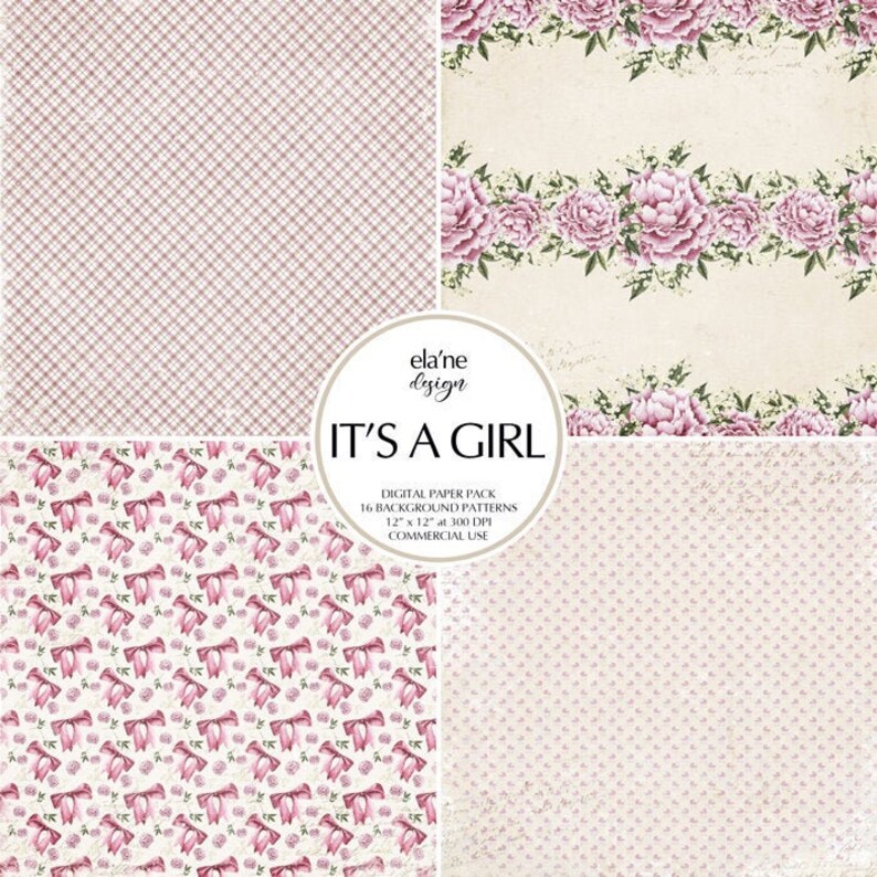 Baby Girl Digital Paper, Vintage Scrapbook Paper, Teddy Bear, Vintage ...