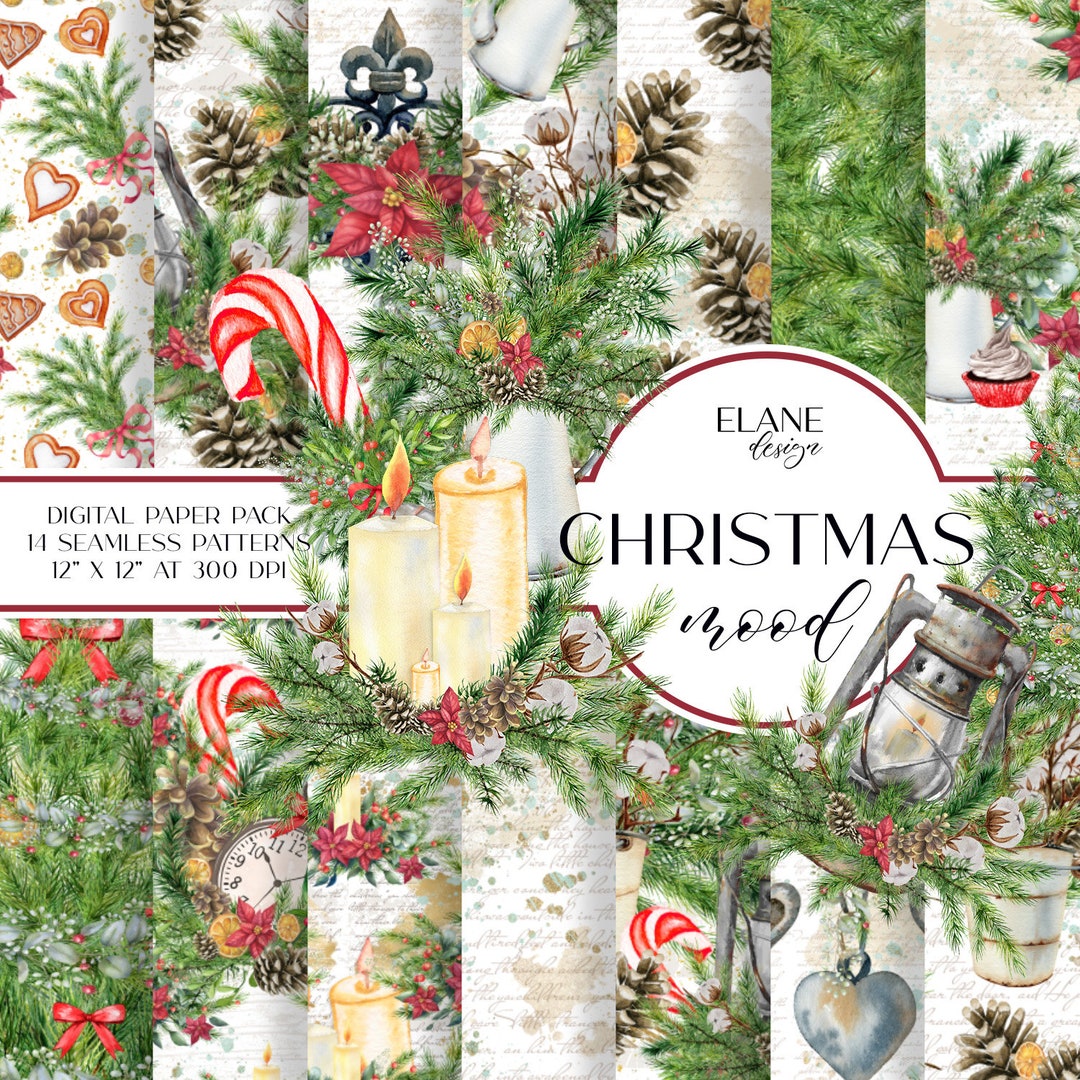 Papel digital navideño, papel de álbum de recortes navideño, diseño ...