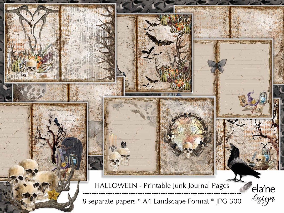 Halloween Junk Journal Printable Pages, Halloween Digital Paper, Gothic ...