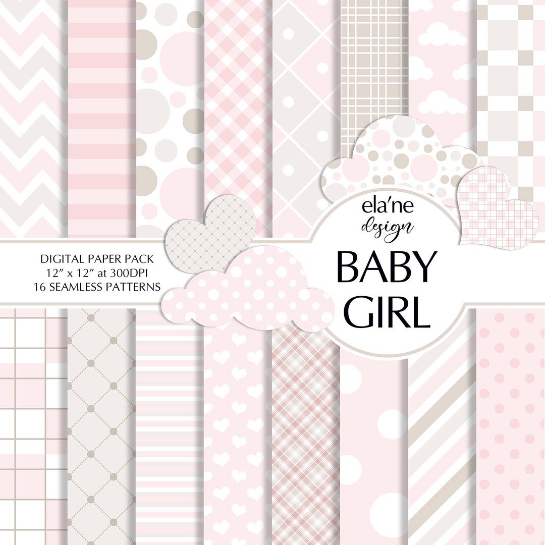 Baby Girl Digital Paper, Hearts Seamless Pattern, Blush Baby Shower ...