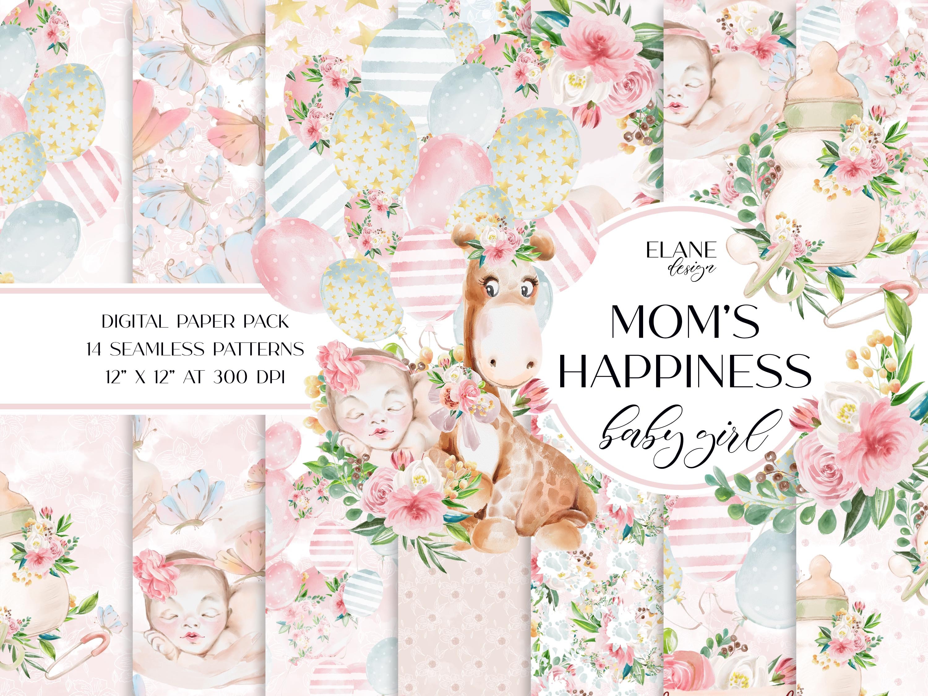 Baby Girl Digital Paper Newborn Seamless File Baby Scrapbook - Etsy