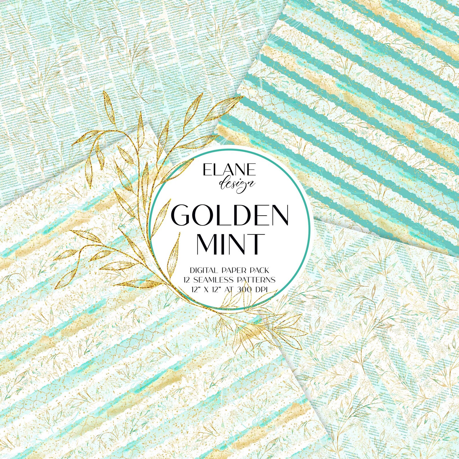 Emerald Green Digital Paper, Green Gold Wallpaper, Mint Digital ...