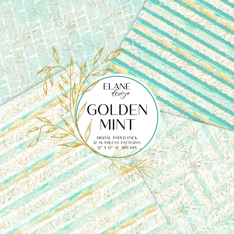 Emerald Green Digital Paper, Green Gold Wallpaper, Mint Digital ...