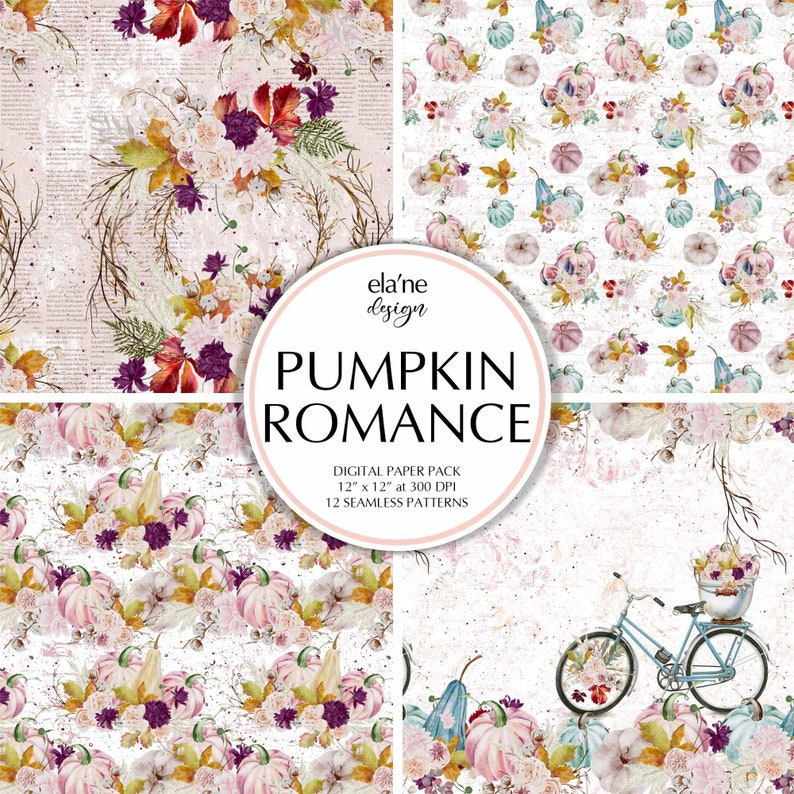 Fall Floral Digital Paper Autumn Design Pumpkin Seamless | Etsy