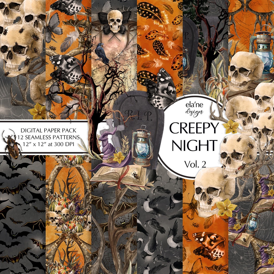 Halloween Digital Paper, Skull Seamless File, Gothic Pattern, Pumpkin ...