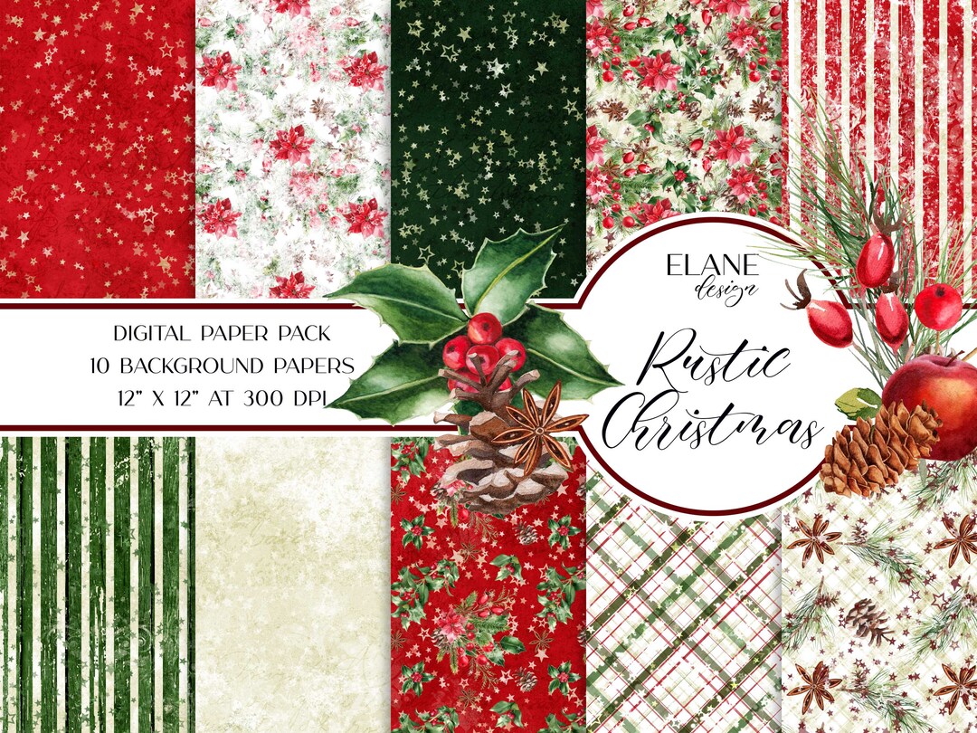 Rustic Christmas Digital Paper Printable Scrapbook Paper - Etsy