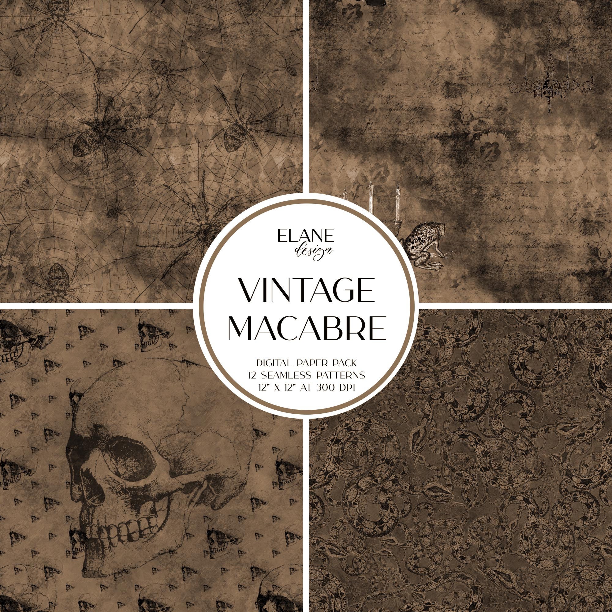 Vintage Halloween Digital Paper, Skull Seamless File, Gothic Seamless ...
