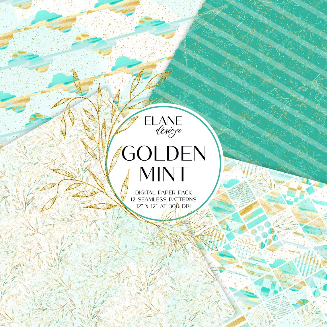 Emerald Green Digital Paper Green Gold Wallpaper Mint - Etsy