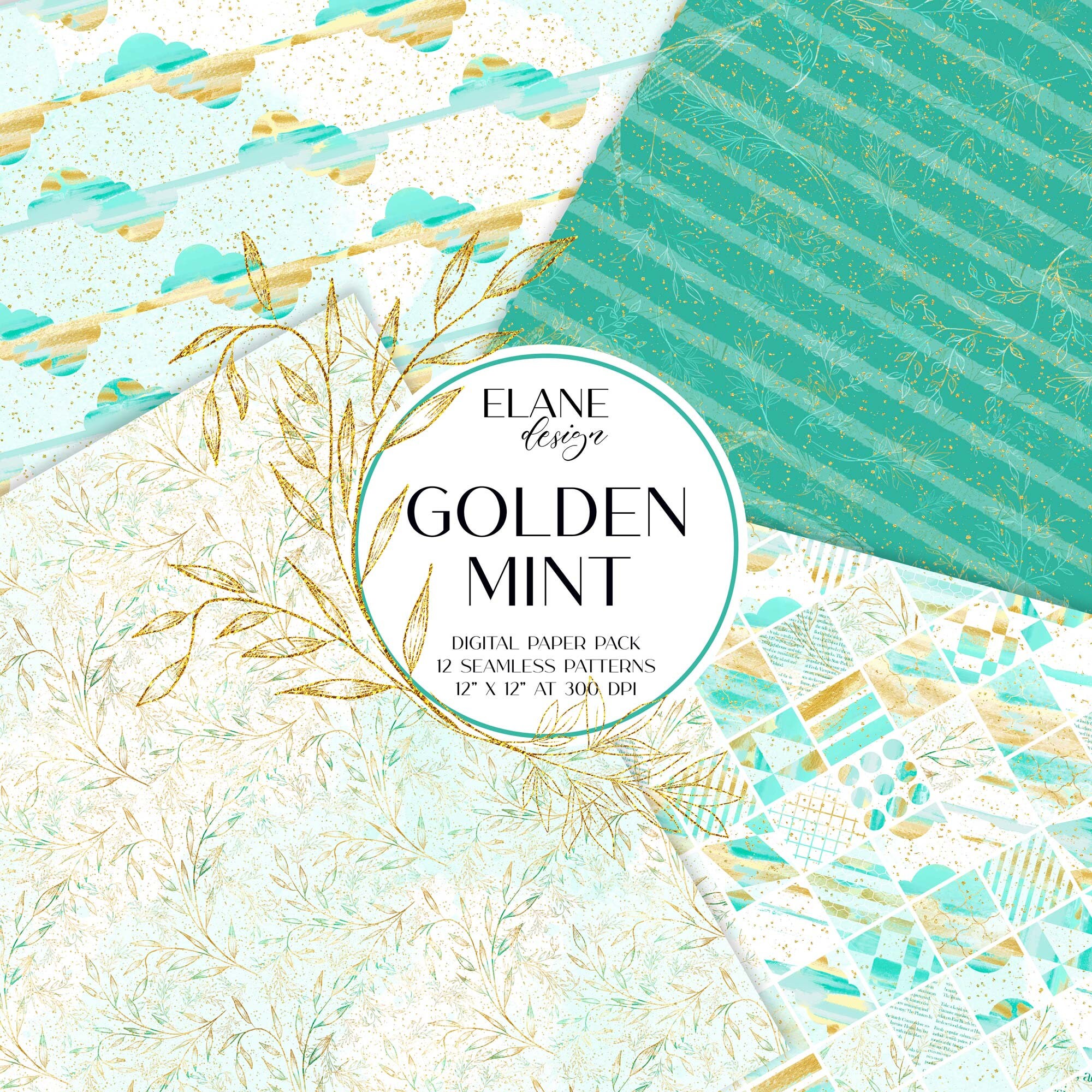 Emerald Green Digital Paper, Green Gold Wallpaper, Mint Digital ...