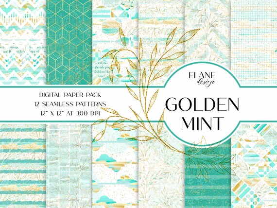 Emerald Green Digital Paper Green Gold Wallpaper Mint - Etsy
