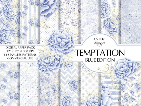 Wedding Digital Paper Flower Seamless Pattern Blue Floral - Etsy