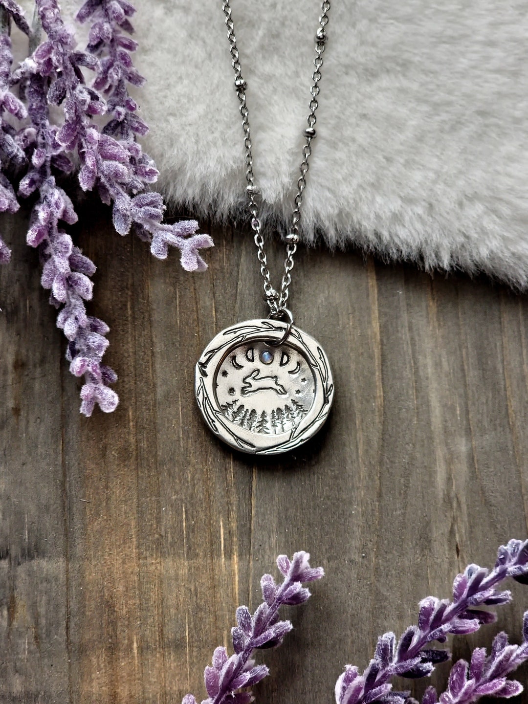 Moonstone Rabbit Necklace, Moon Phase Pendant, Woodland Rabbit, Bunny ...