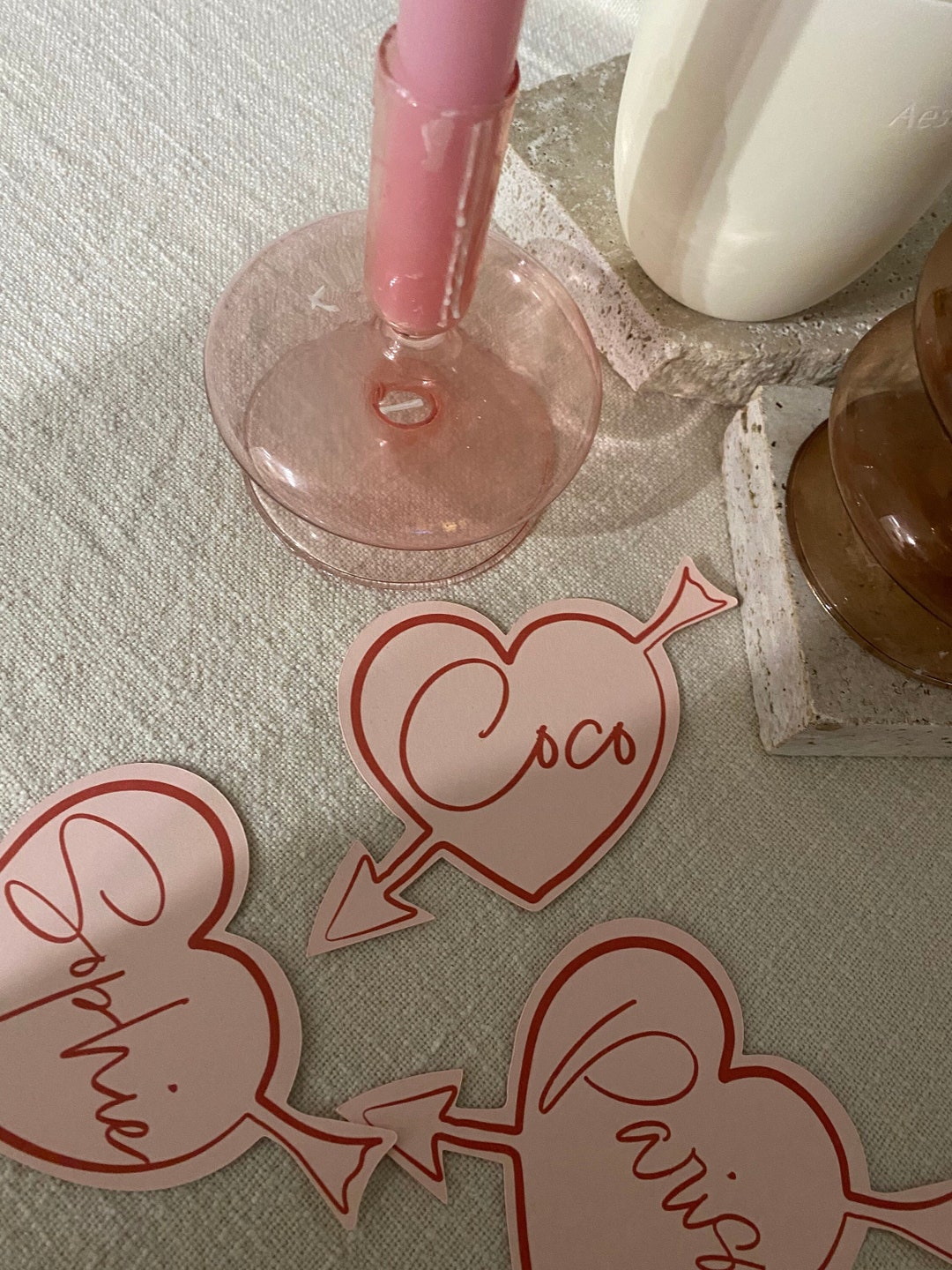 Calligraphy Heart Shape Place Card Cupid - Etsy