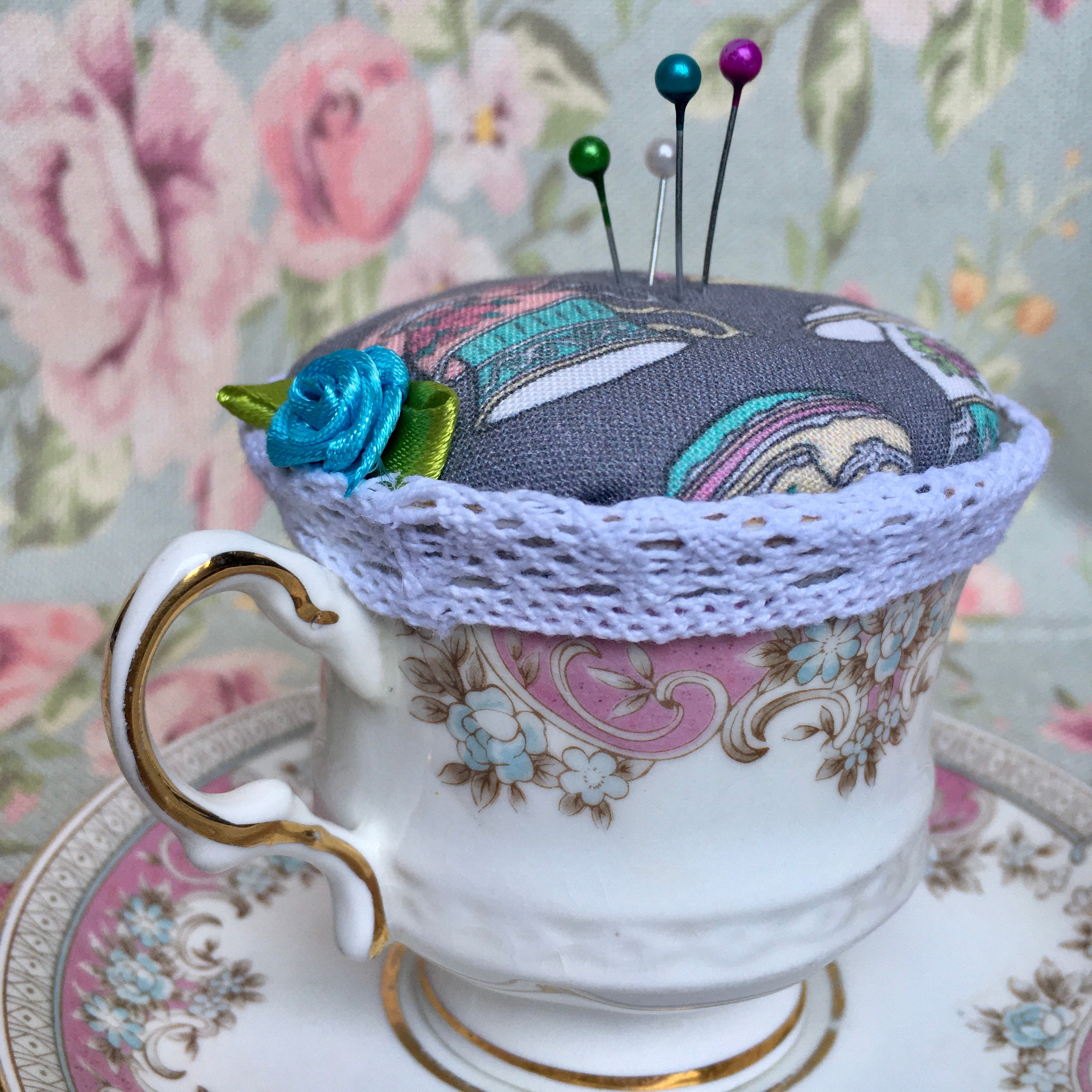 Sewing Pin Cushion in Vintage Bone China Teacup Unique - Etsy