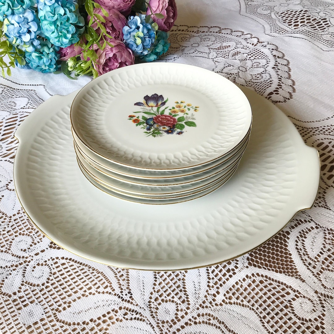 Vintage Cake Serving Plate Set With 6 Side/dessert Plates Mosa Made in ...