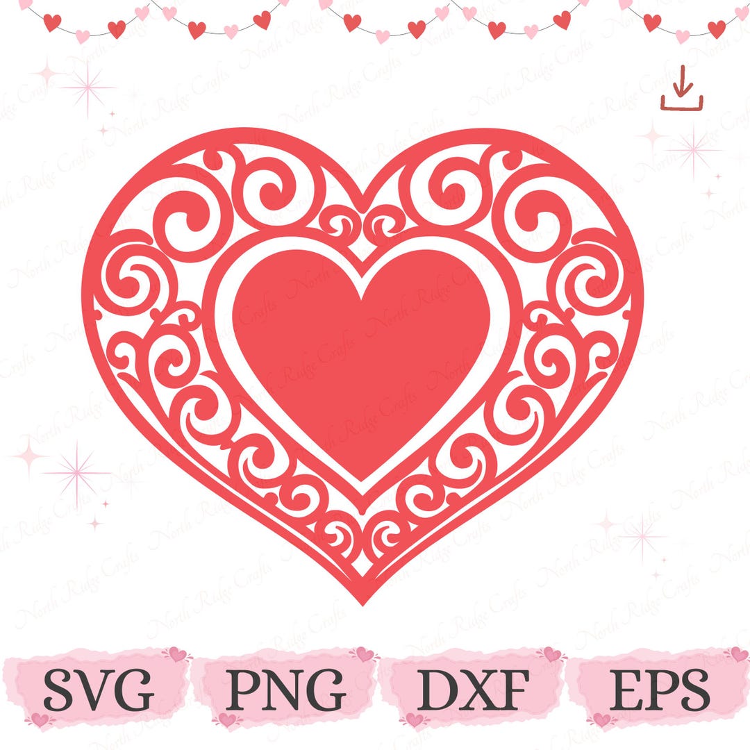 Heart With Scrollwork SVG | Swirl Heart Cut File |elegant Valentine ...