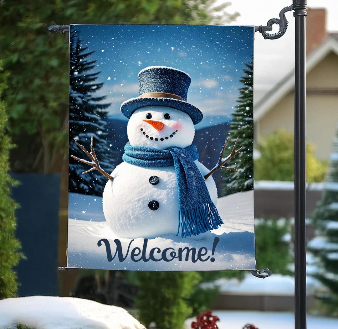 Snowman Garden Flag, Winter Snowman Welcome Flag, Outdoor Garden Flag ...