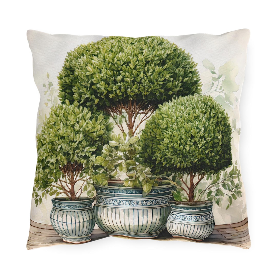 Outdoor Pillows, French Topiary Boxwood Design for Porch Swing, Glider ...