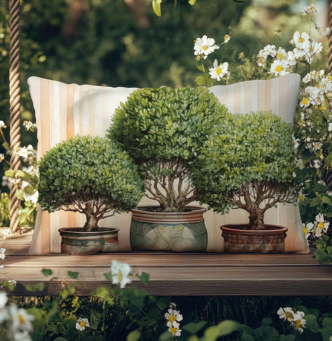 Topiary Design Outdoor Pillows, Front Porch Home Decor, Spring Summer ...