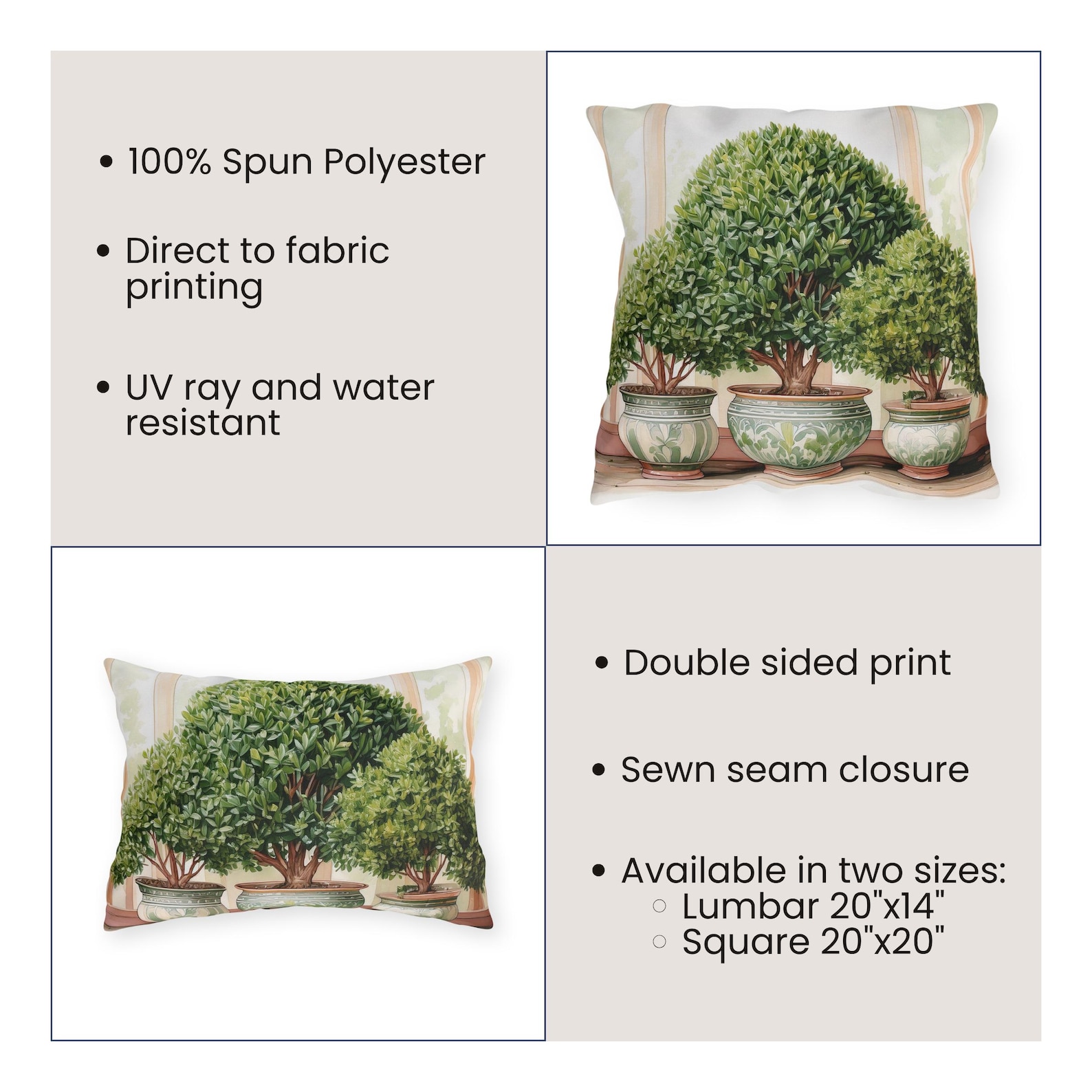 French Topiary Outdoor Pillows - French Country Style Decorative ...