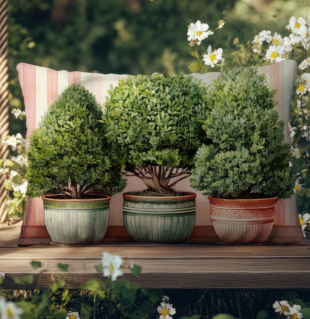 Spring Outdoor Pillows, Front Porch Home Decor, Garden Topiary Throw ...