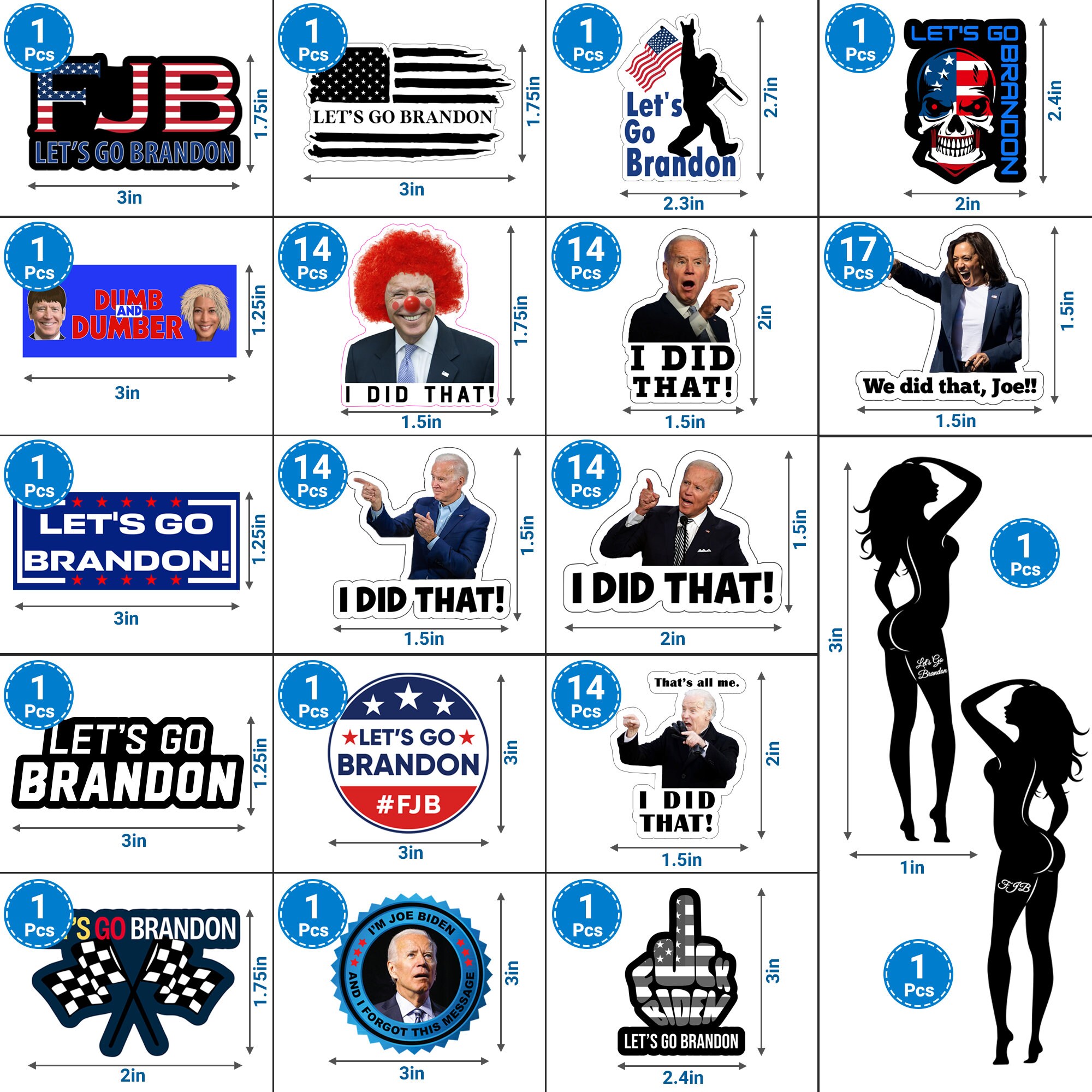 Let's Go Brandon Stickers 100pc, Funny I Did That, Biden, Harris, FJB ...