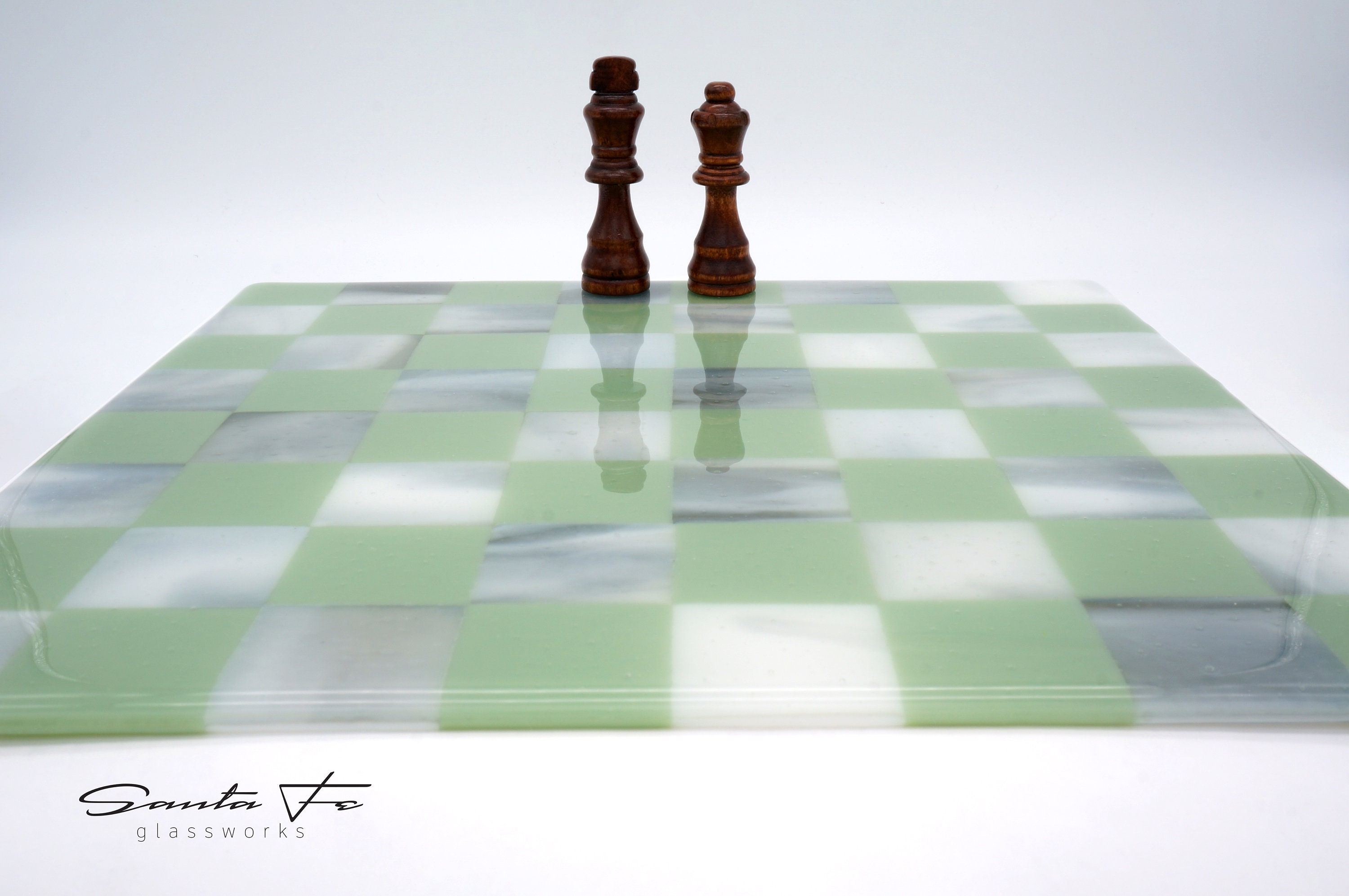 Chess Board of Fused Glass Chess Set Teal Green and Marble | Etsy