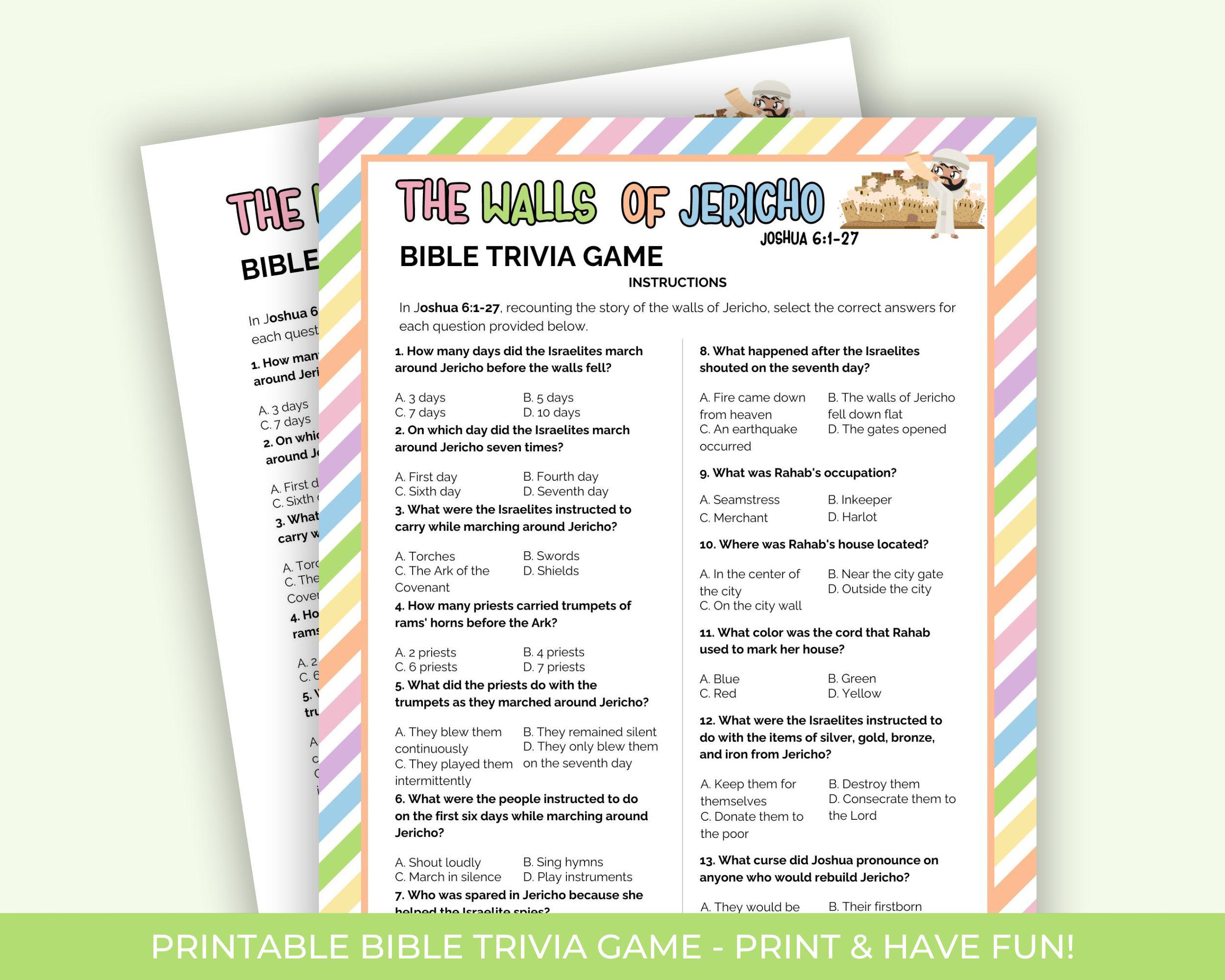 The Walls of Jericho Bible Story Activity, Bible Trivia Game for Kids ...