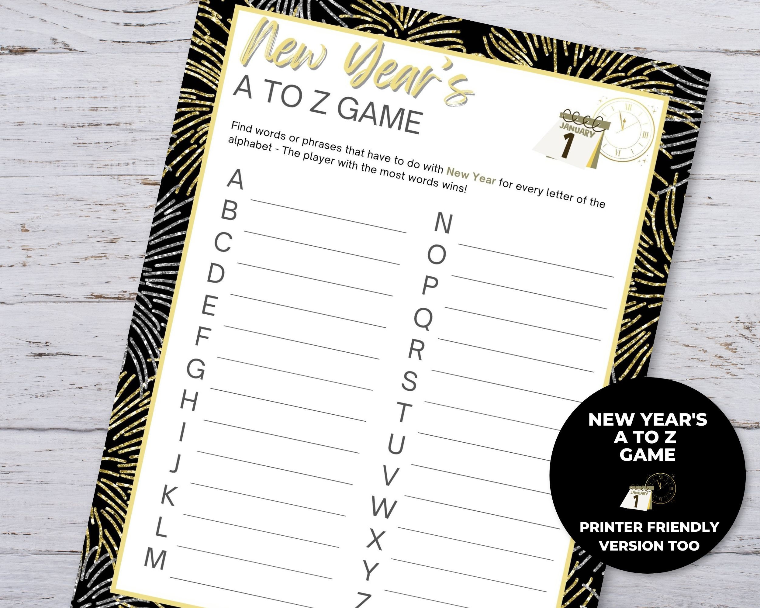 New Years A to Z Game, Printable New Year Game for Kids, Classroom ...