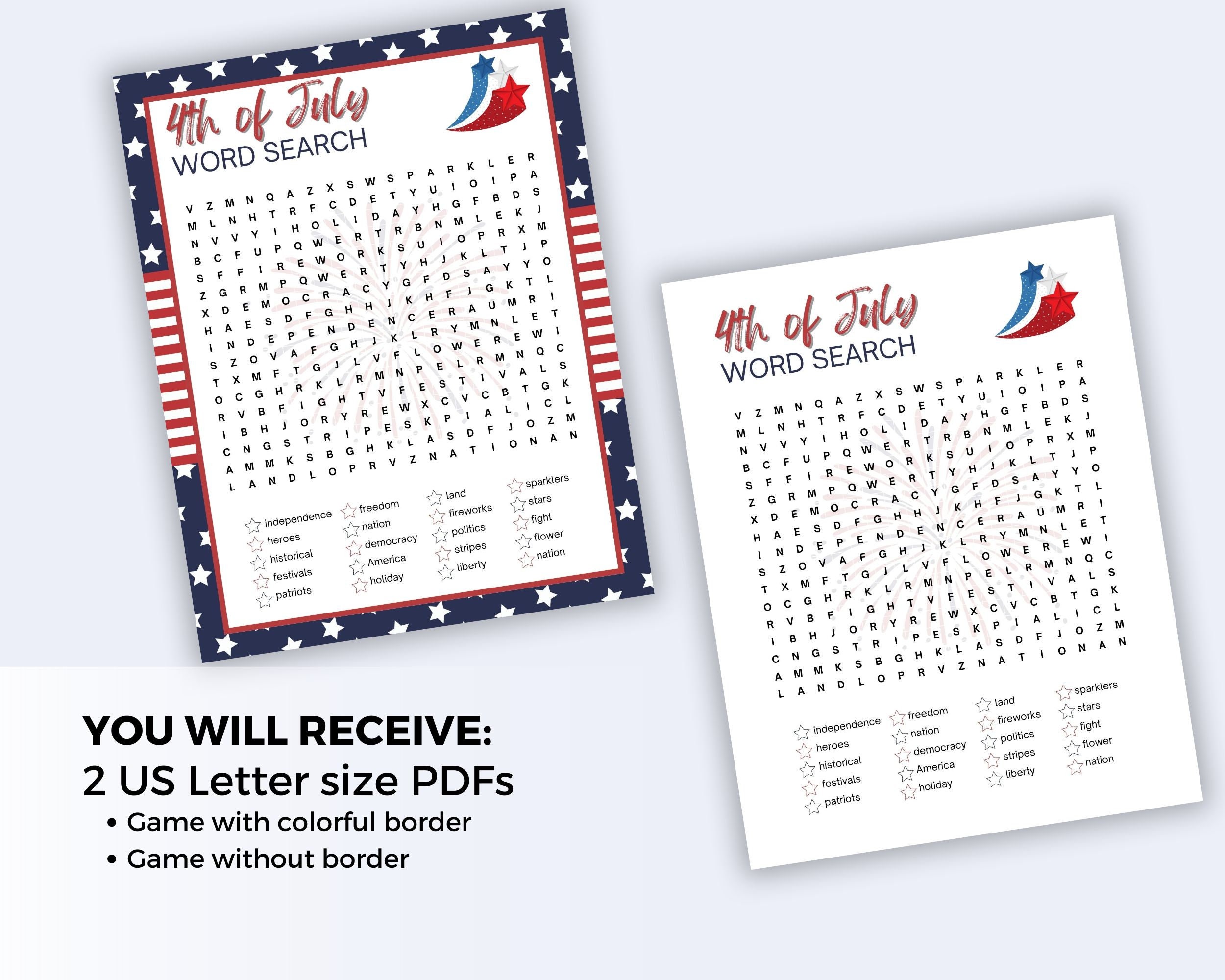 4th of July Word Search, Printable 4th of July Party Games, 4th of July ...