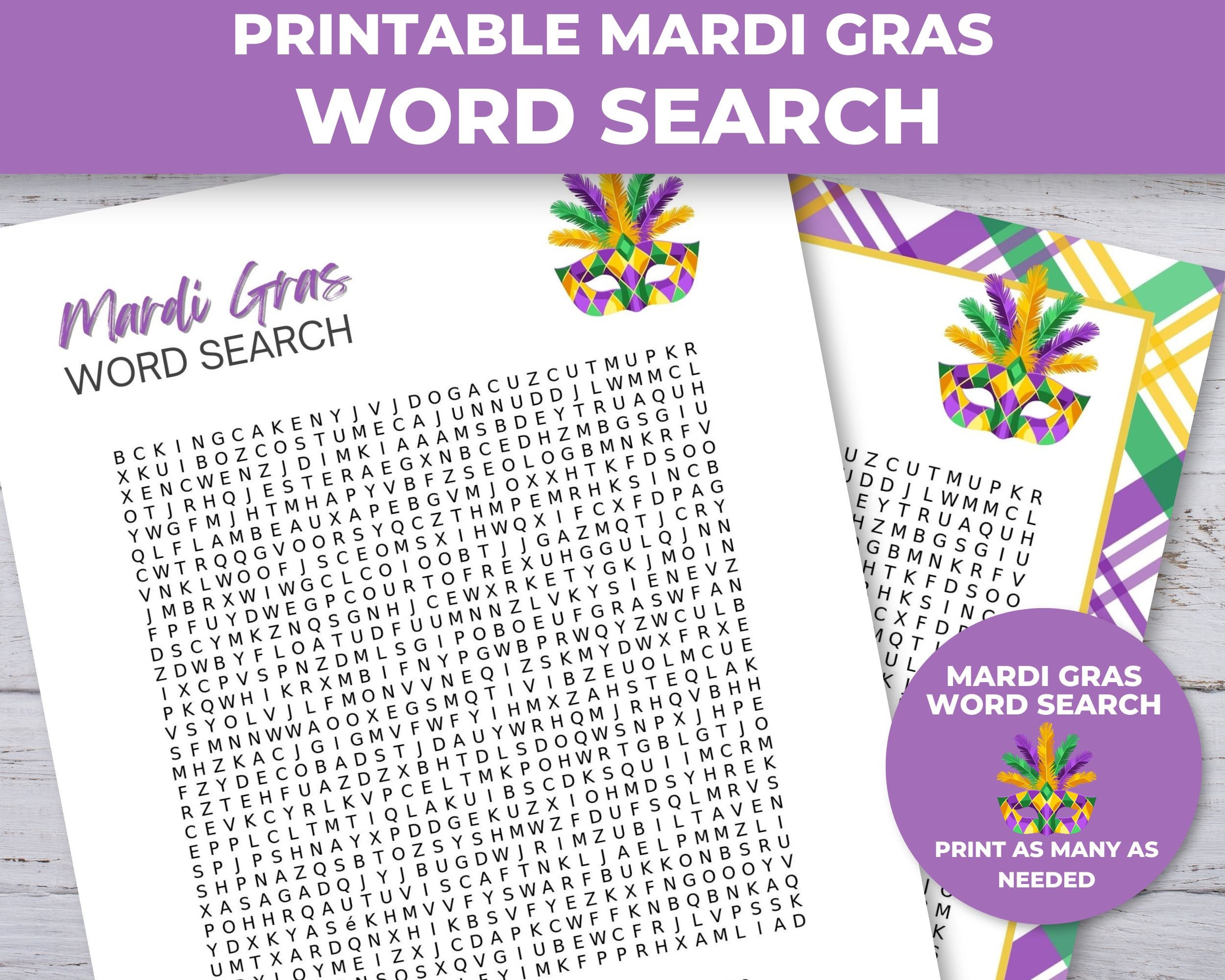 Mardi Gras Word Search Printable, Mardi Gras Printable Party Games ...