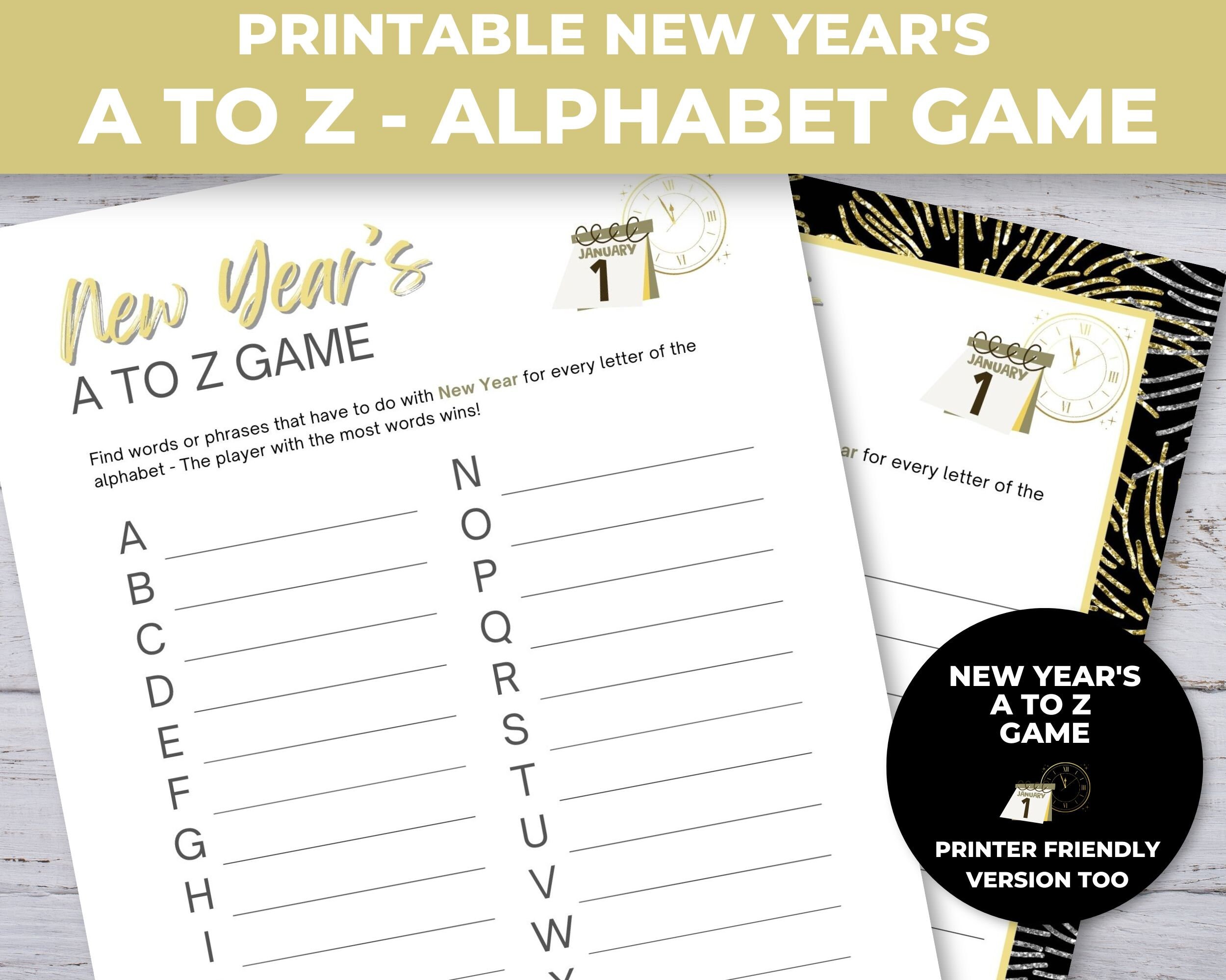 New Years A to Z Game, Printable New Year Game for Kids, Classroom ...