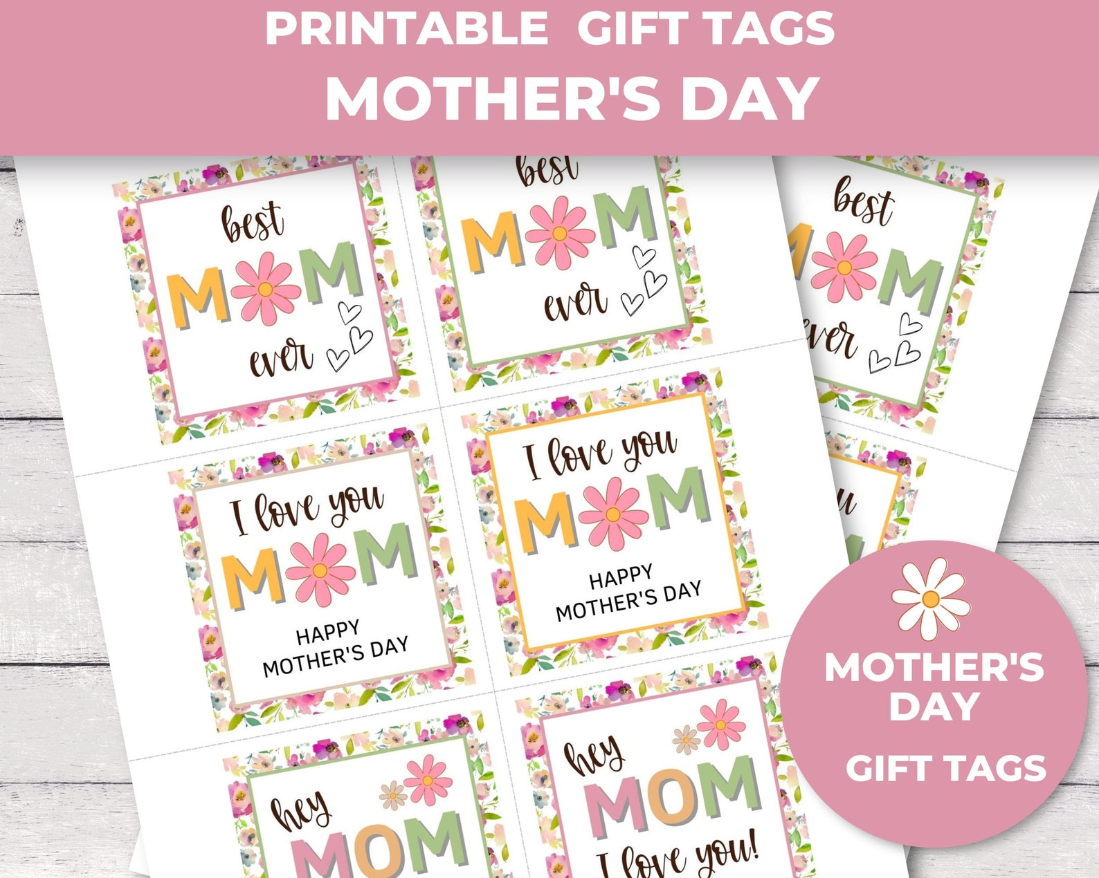 Mothers Day Gift Tags Printable, Gift Tags for Mom, Best Mom Ever Tag ...