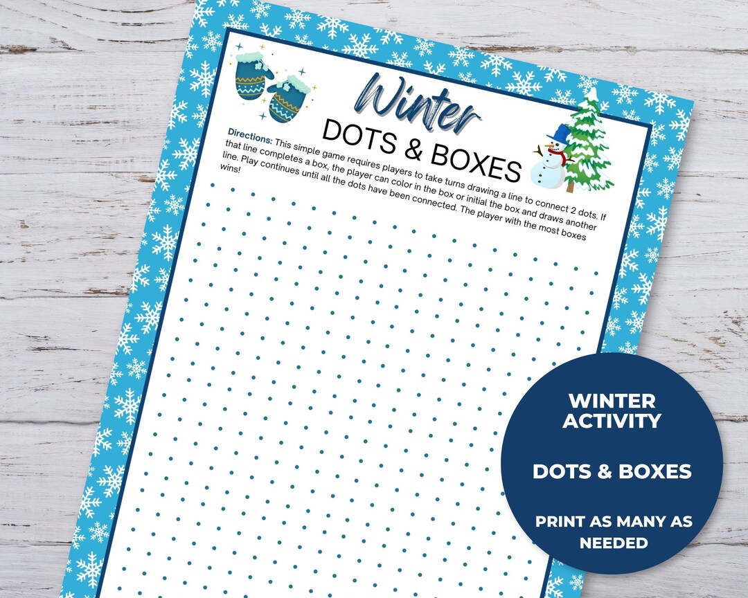 Winter Dots and Boxes, Printable Winter Game for Kids, Classroom ...